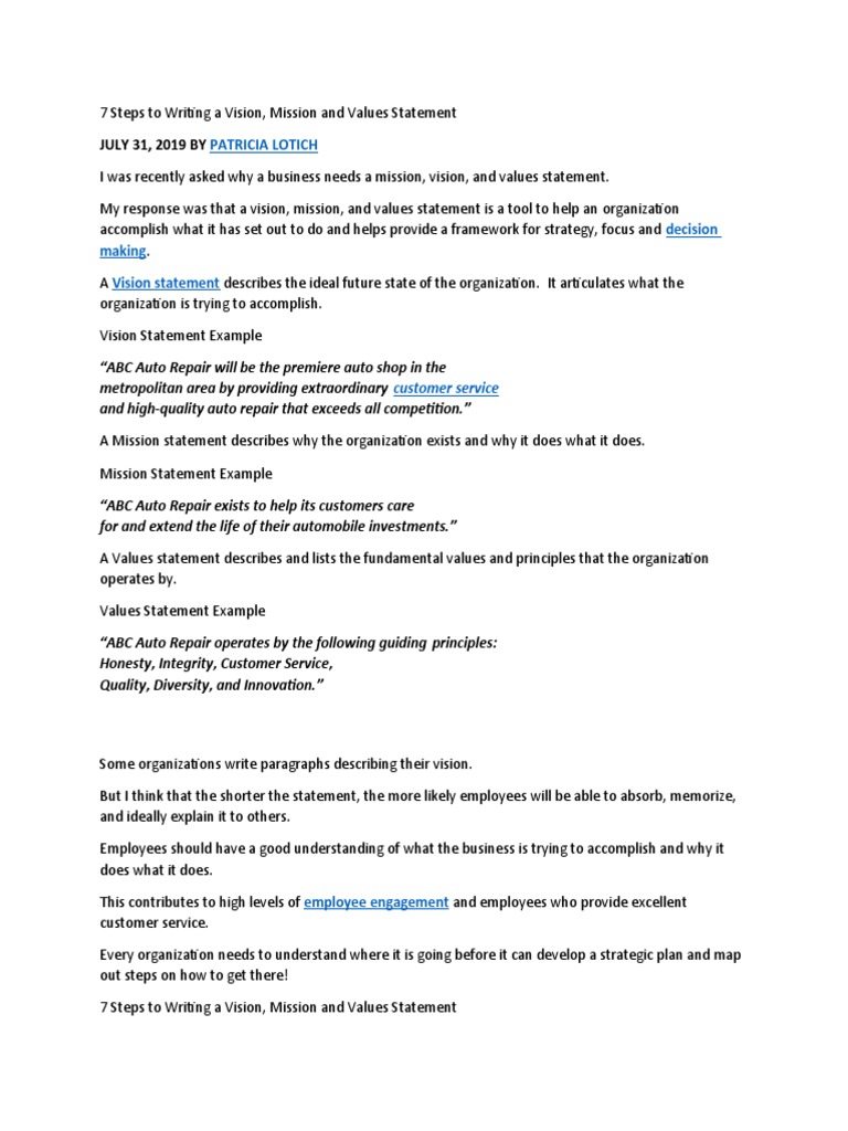 7 Steps To Writing A Vision | PDF