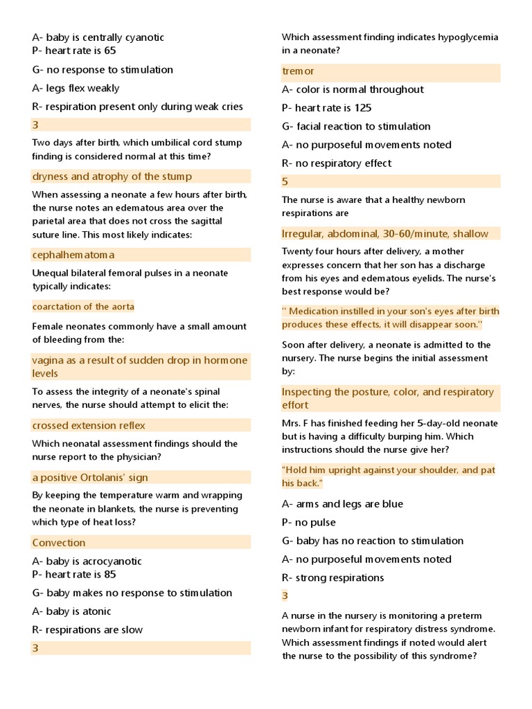 Neonatal Assessment Findings and Nursing Care Priorities | PDF ...