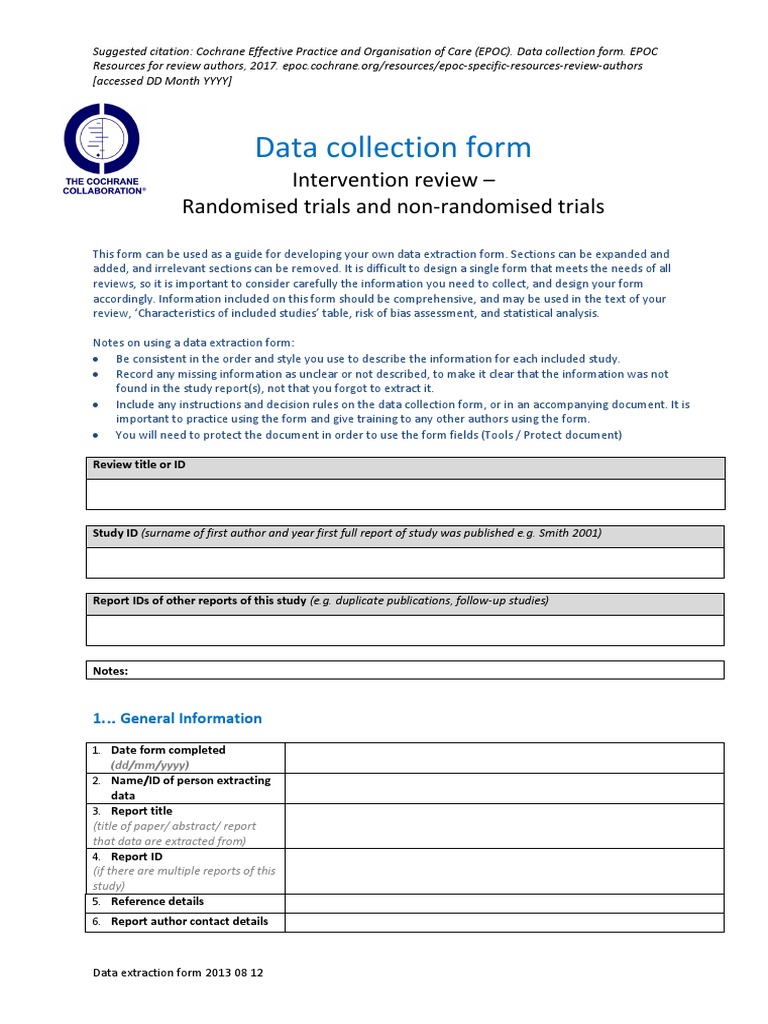 Cochane Data Extraction Form | PDF | Randomized Controlled Trial | Data