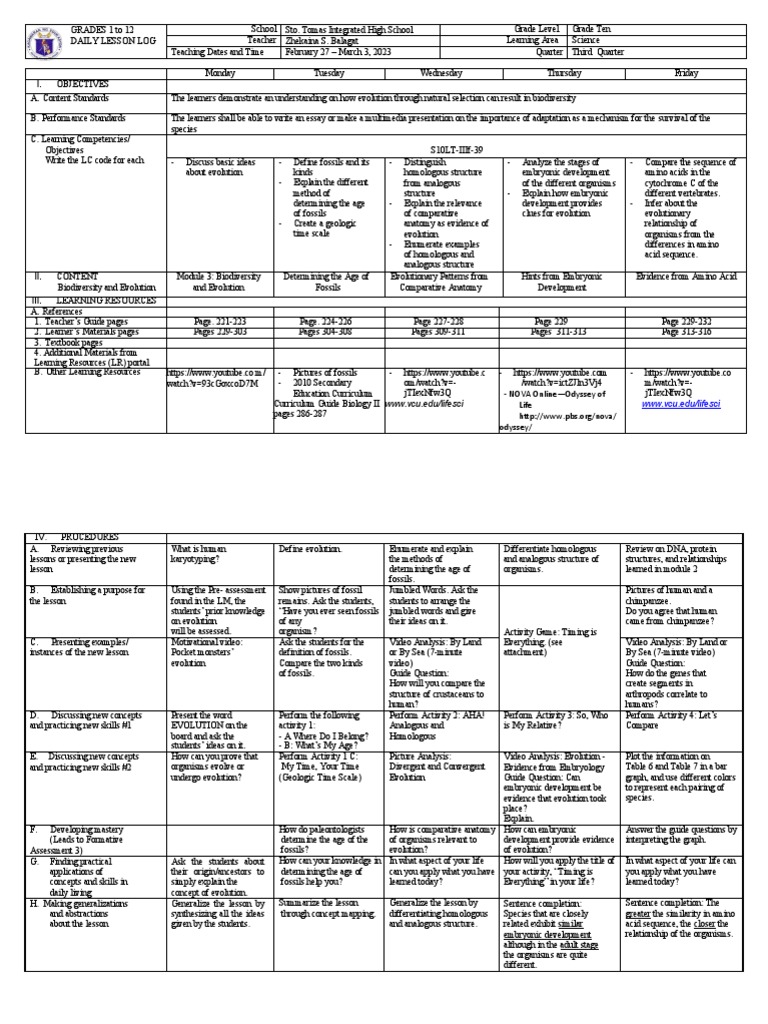 DLL MOD.3 PART 1 3RD QRTR G10 Science 10 | PDF | Evolution | Homology (Biology)