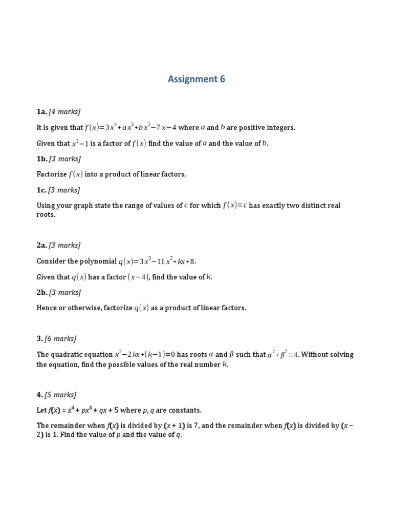 Assignment 6 | PDF | Factorization | Polynomial
