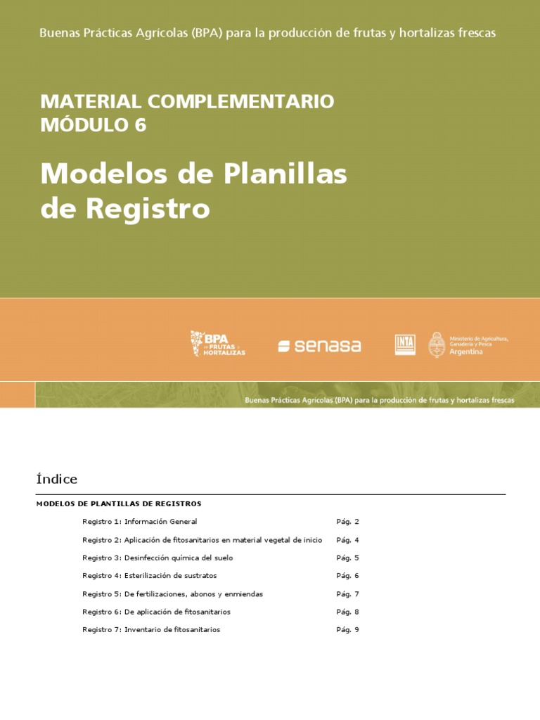 Módulo 6 Material Complementario - Modelos de Planillas de Registro | PDF | Fertilizante ...