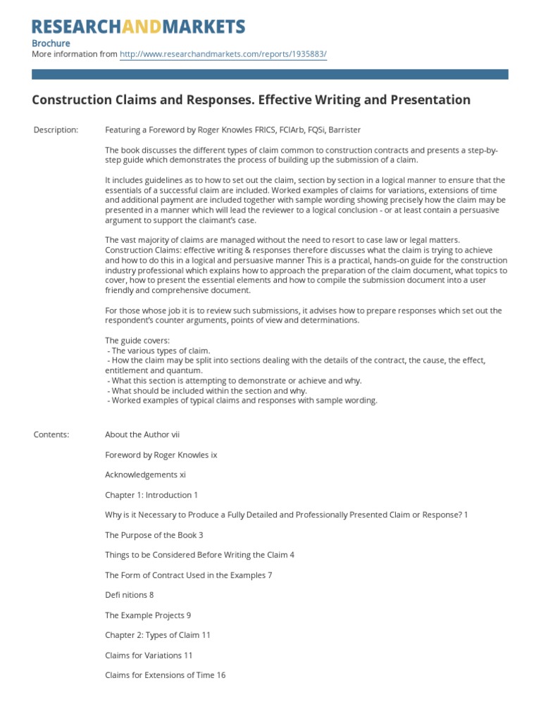 Construction Claims and Responses Effective | PDF