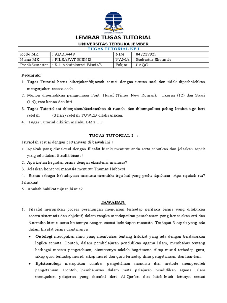 Tugas Tutorial 1 Filsafat Bisnis | PDF