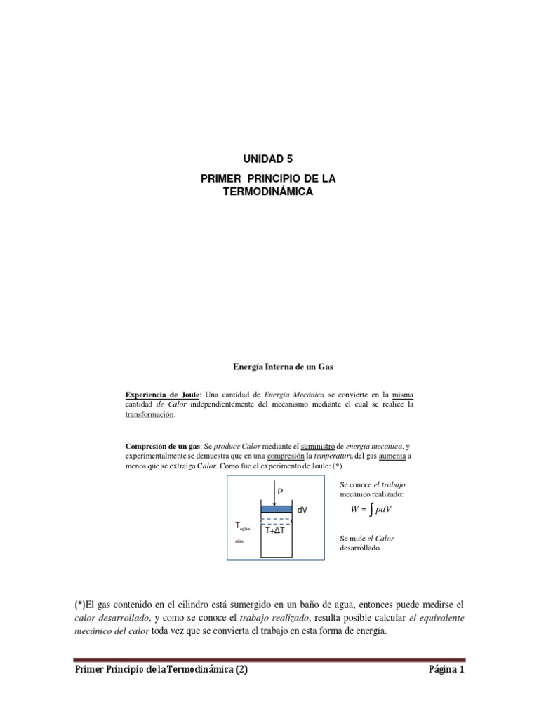 Primer Principio de La Termodinámica | PDF | Calor | Gases