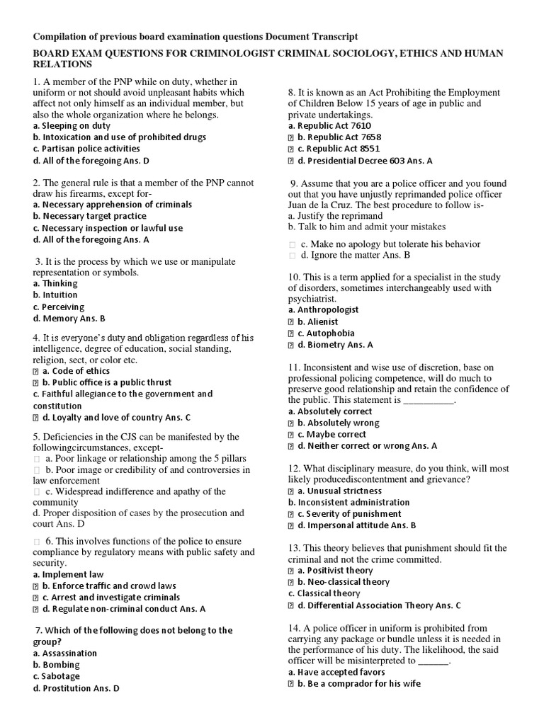Compilation of Previous Board Examination Questions Document Transcript ...