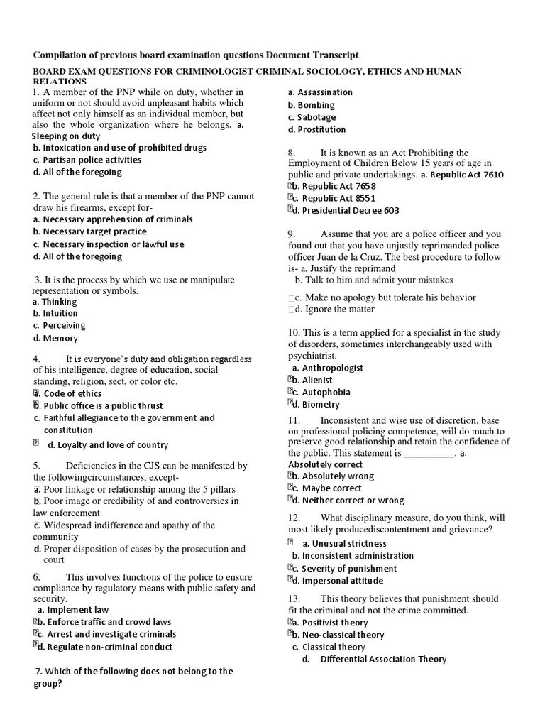 5TH - Compilation of Previous Board Examination Questions Document ...