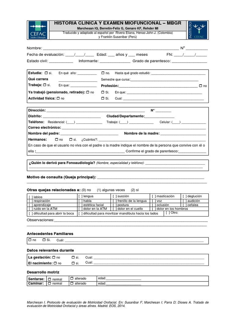 PROTOCOLO MBGR DE EVALUACION MIOFUNCIONAL OROFACIAL - Espanol | PDF | Resfriado comun