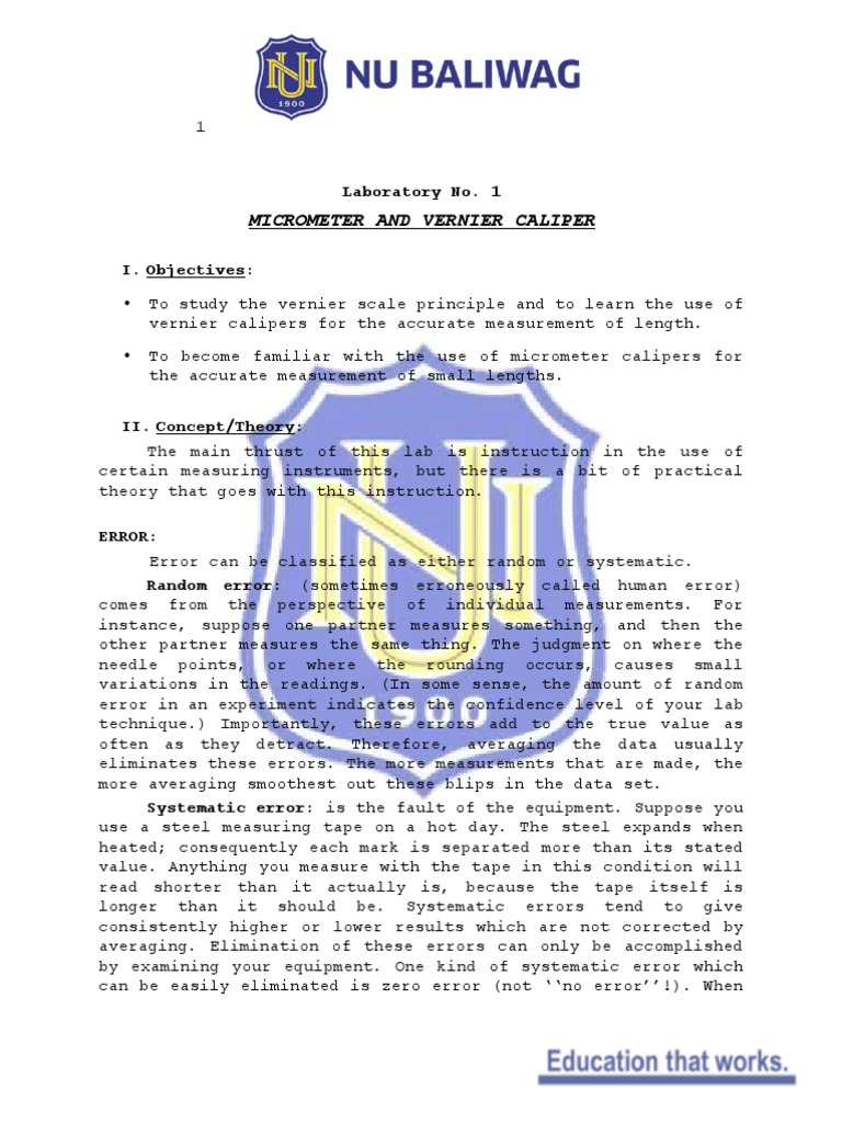 Laboratory Activity 2 Micrometer and Vernier Caliper PDF | PDF ...