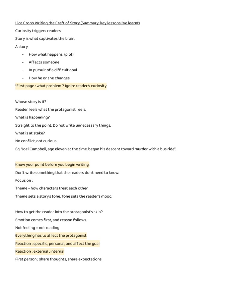 Key Lessons from Lisa Cron's Story Craft | PDF | Thought | Curiosity