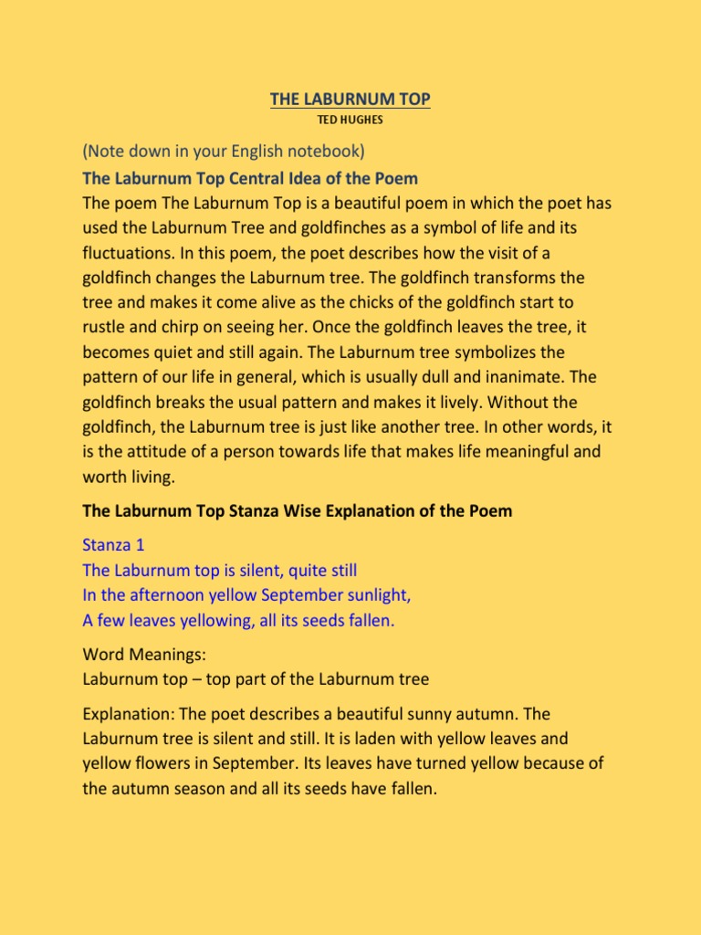 (Note Down in Your English Notebook) : The Laburnum Top | PDF | Poetry