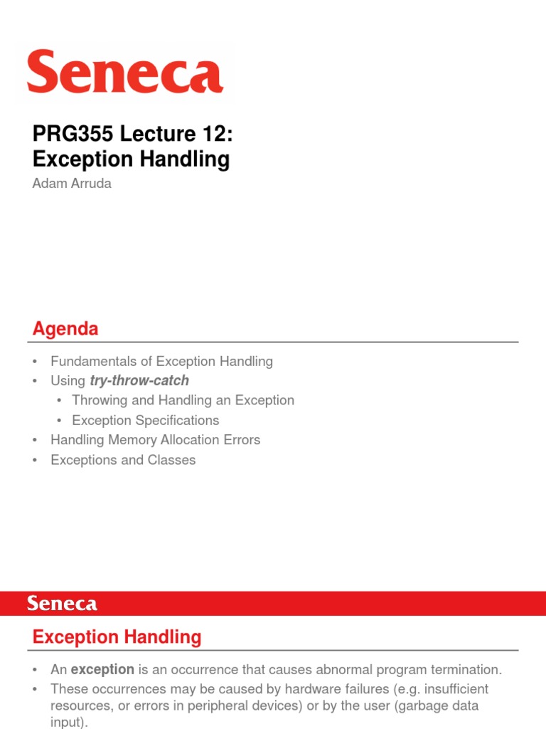 PRG355 - Lecture - 12 - Exception Handling | PDF | C++ | Class (Computer Programming)