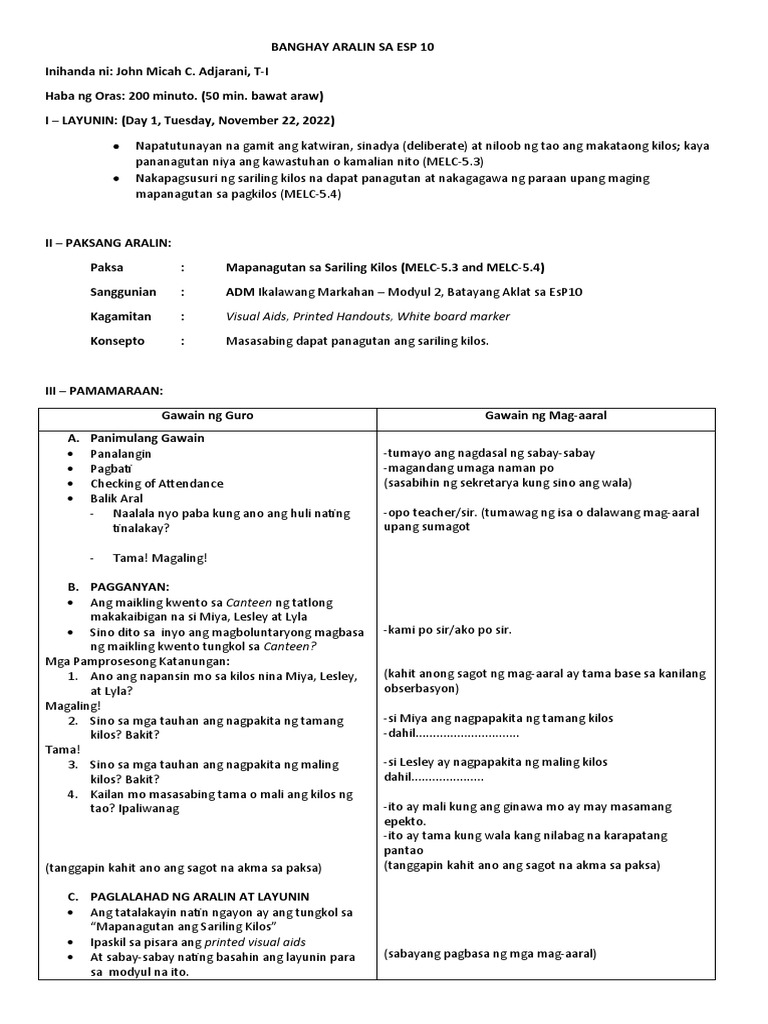 A Detailed Lesson Plan in Grade 10 | PDF
