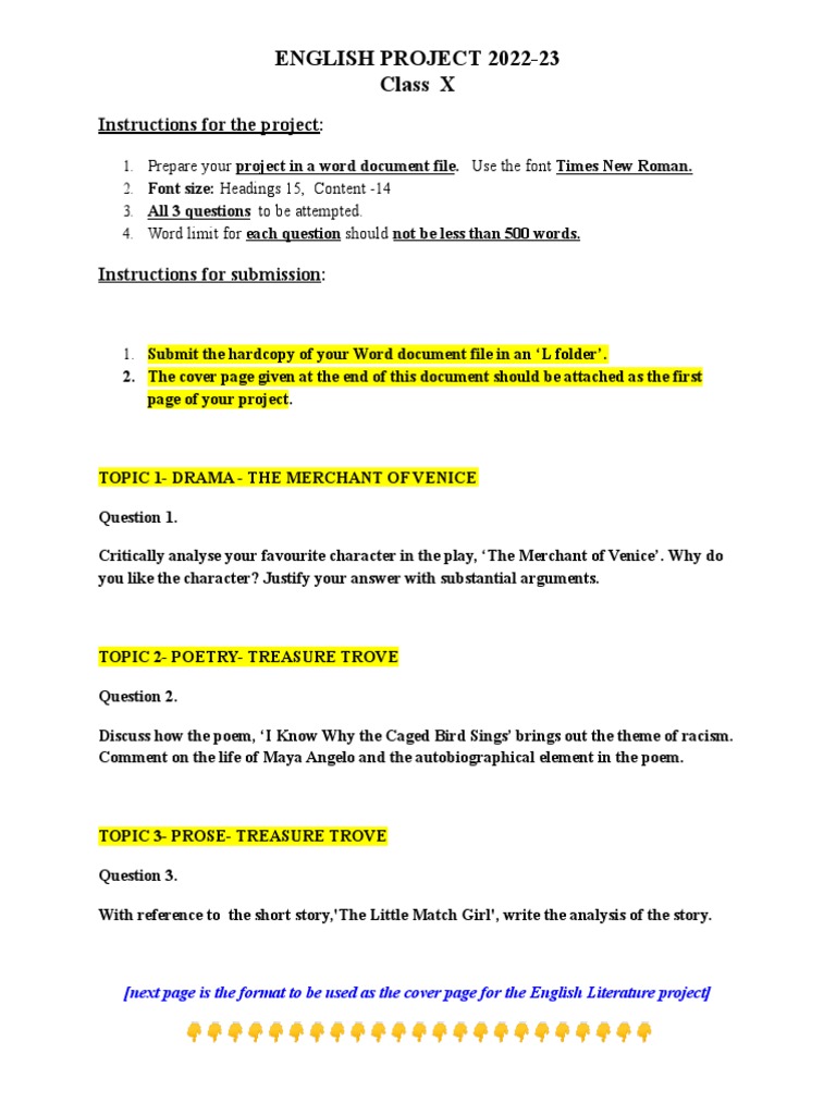 ICSE English Project 2022-23 | PDF