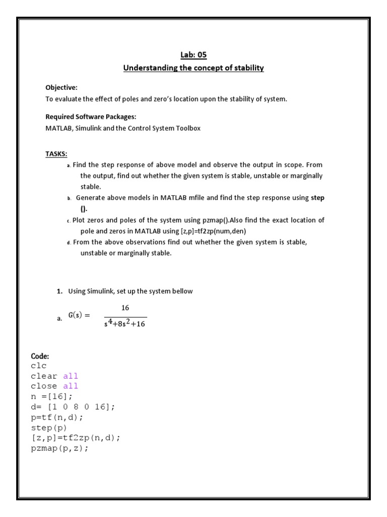 Lab 5 Report-190469 | PDF | Matlab | Control Theory