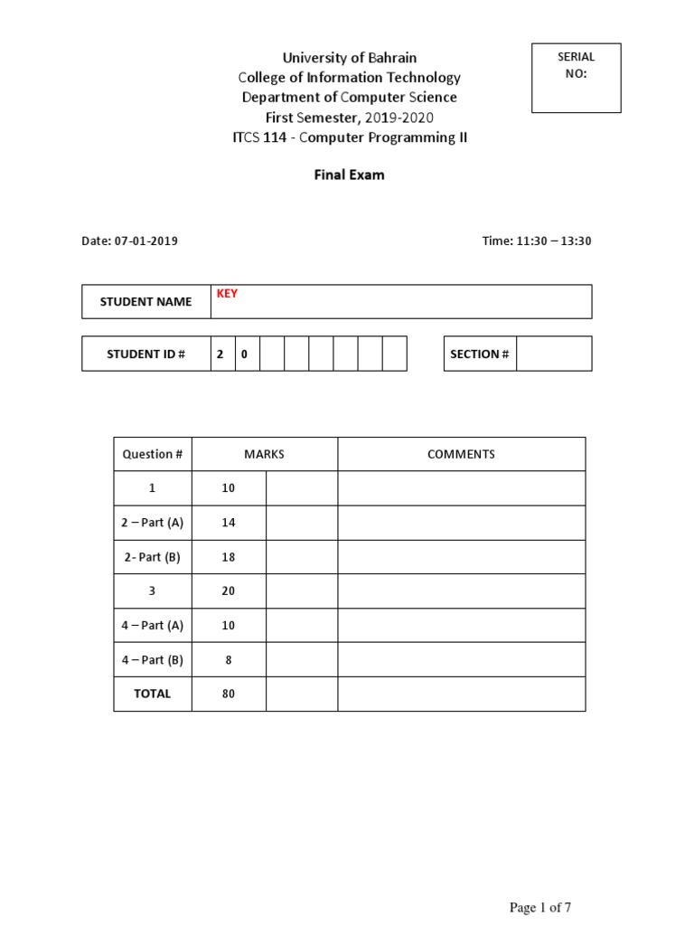 ITCS114 Final Key | Download Free PDF | Constructor (Object Oriented Programming) | Programming