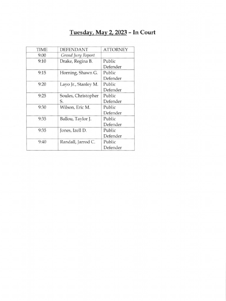 Jefferson County Court Calendar May 2, 2023 | PDF