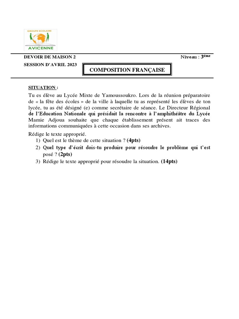 DEVOIR DE MAISON 2 3ème | PDF
