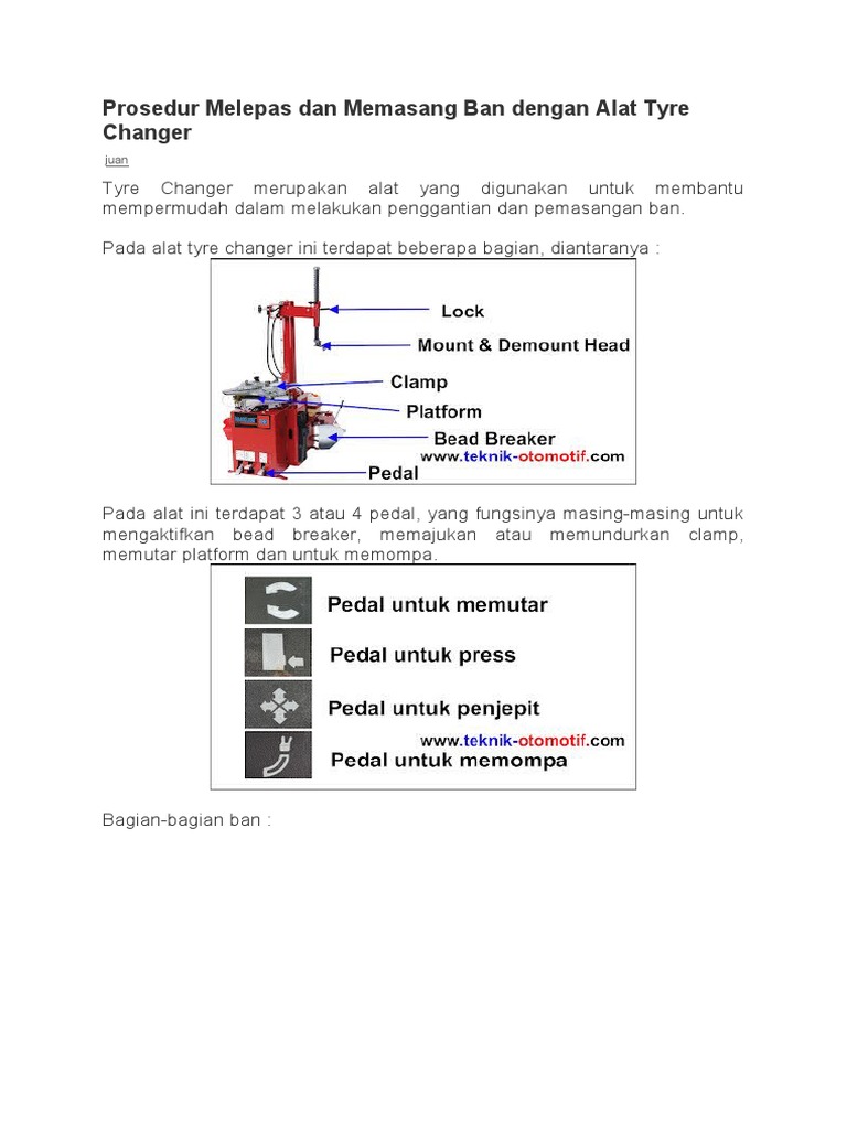 Prosedur Melepas Dan Memasang Ban Dengan Alat Tyre Changer | PDF