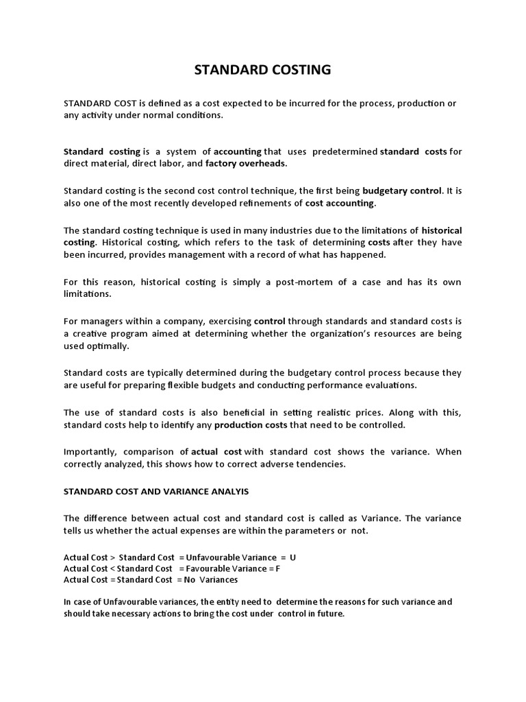 Standard Costing | PDF | Cost Accounting | Cost