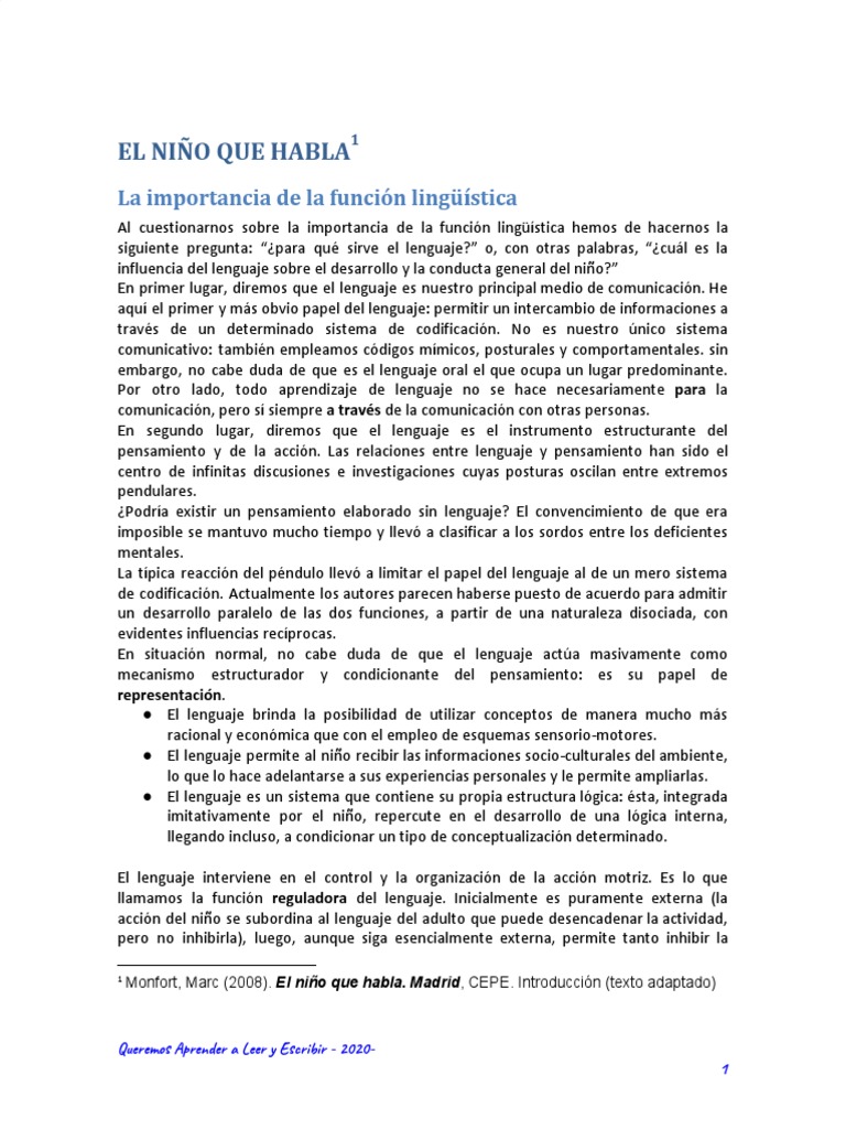 El Niño Que Habla | PDF | Pensamiento | Aprendizaje