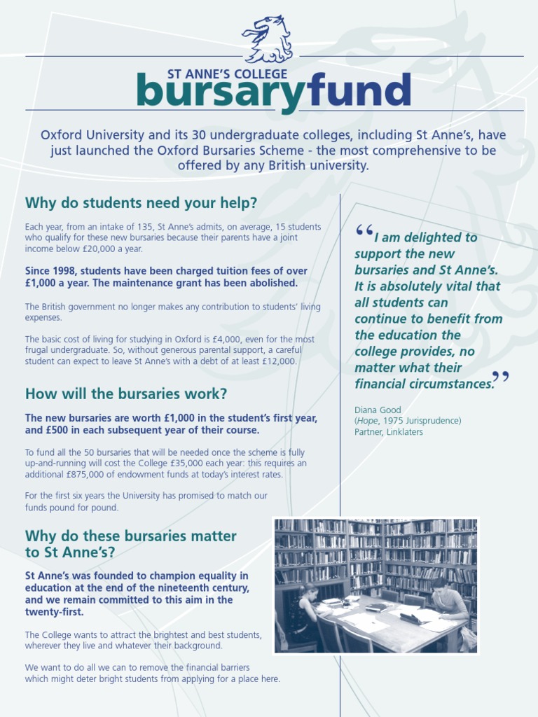 St Anne's College Bursary Appeal | PDF | University Of Oxford ...