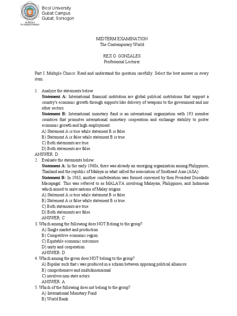 TCW Midterm EXAM | Download Free PDF | Globalization | Malaysia