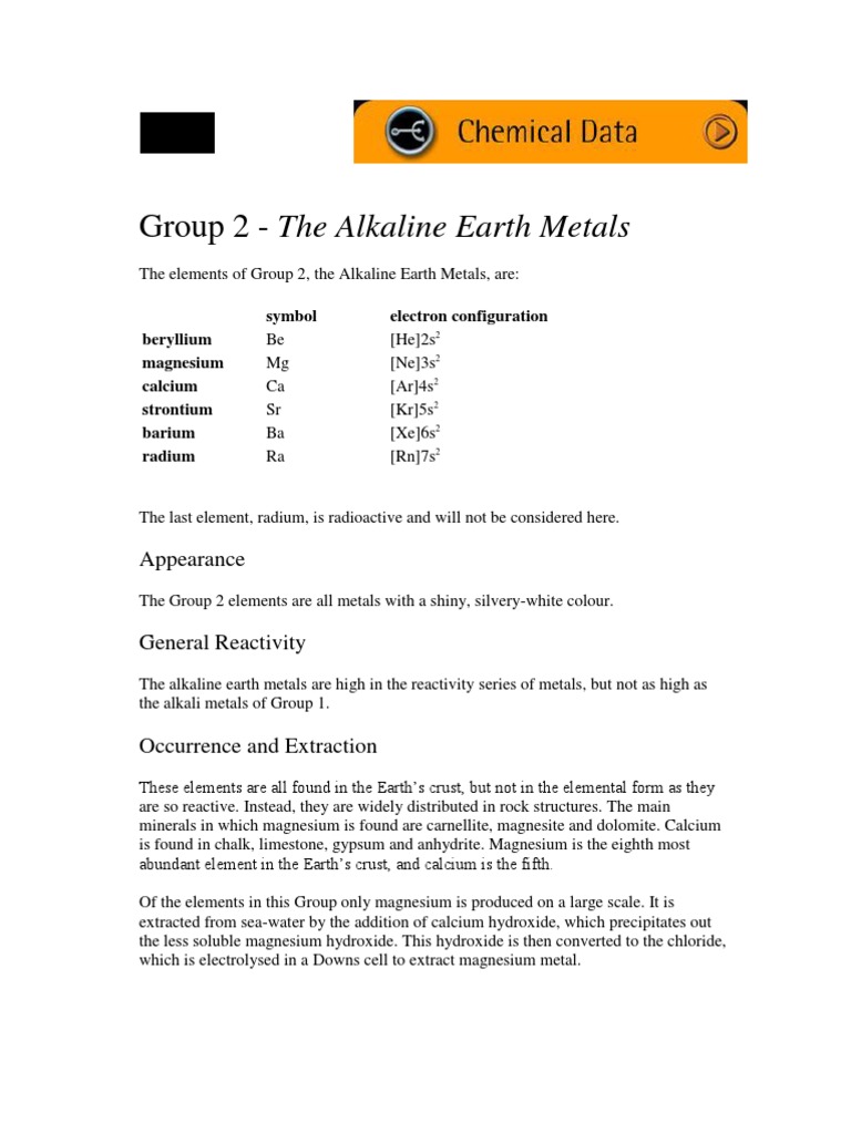 Group 2 Alkaline Earth Metals Overview | PDF | Calcium | Chemical Elements