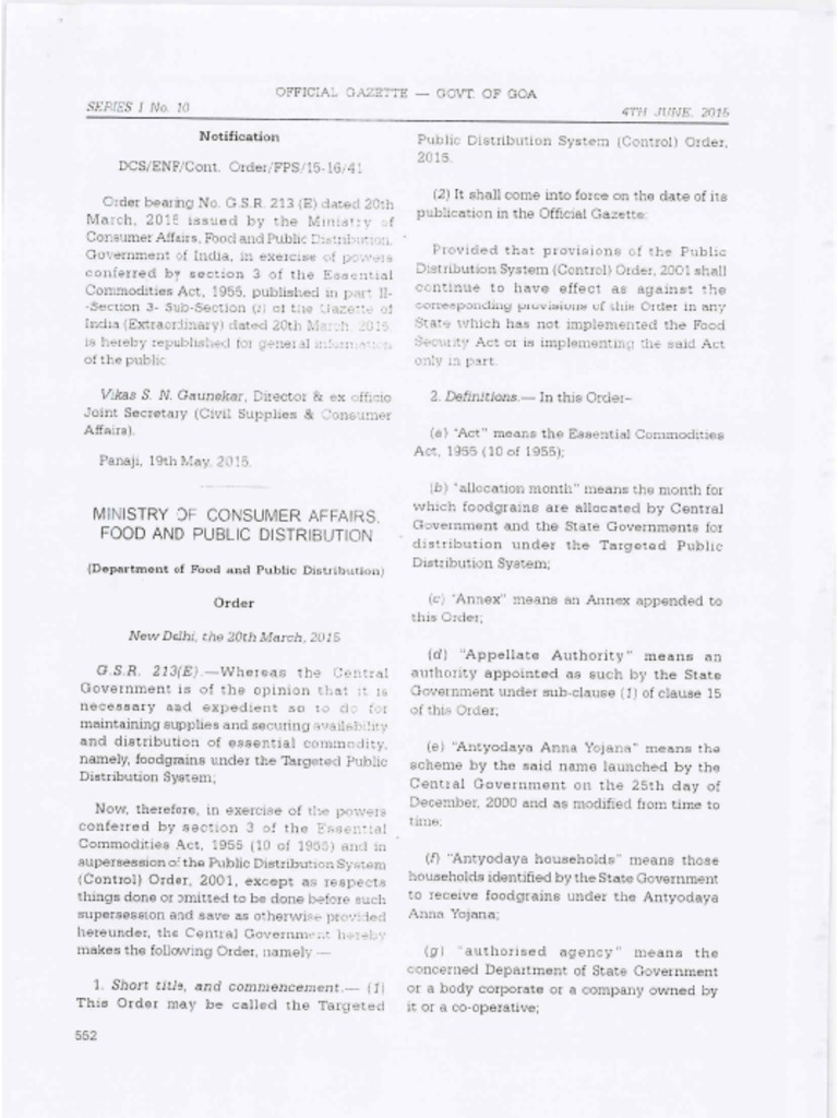Targeted Public Distribution System (Control) Order 2015 - CENTRAL GOVT ...
