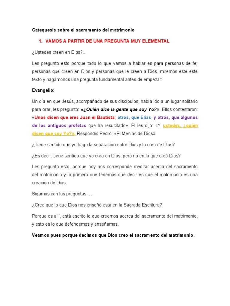 Catequesis Sobre El Sacramento Del Matrimonio | PDF | Creencia religiosa y doctrina | Teología ...