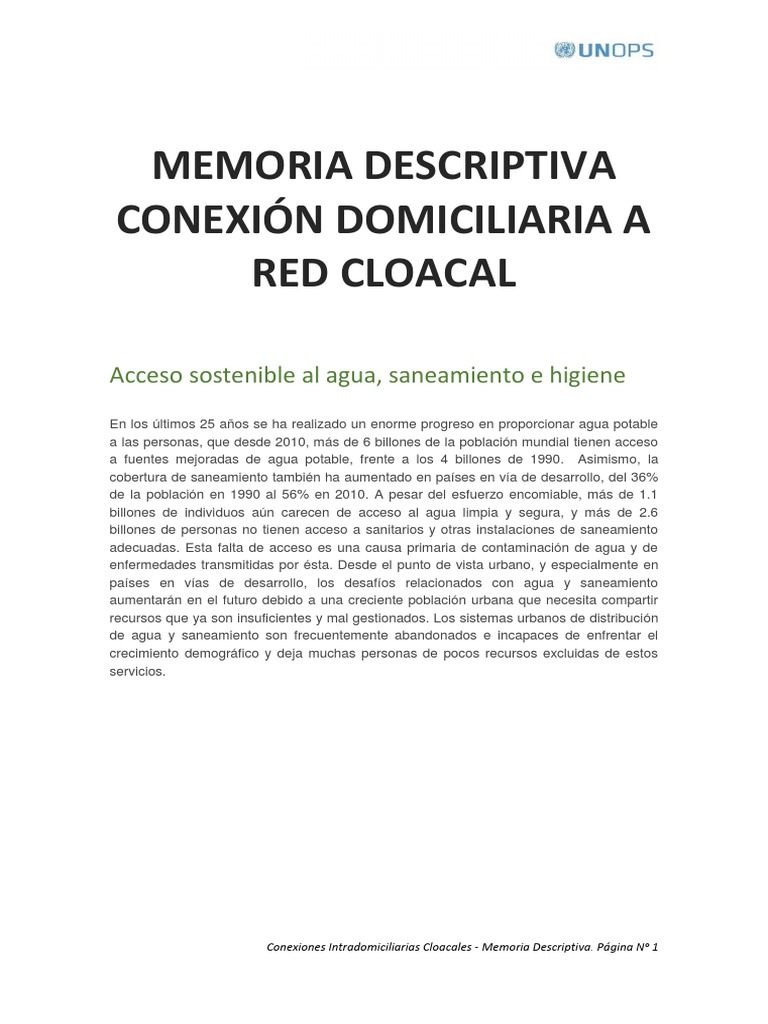 C-01 - CONEX INTRA CLOACAS - Red - MEMORIA DESCRIPTIVA | PDF | Agua ...