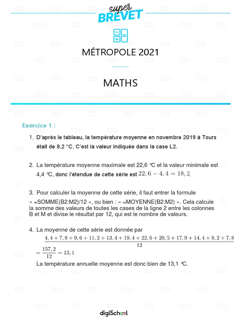 Corrige Sujet Brevet Maths Voie Generale 2021 | PDF