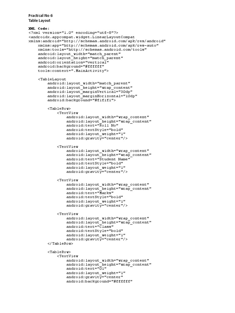 p6 Table Layout | Download Free PDF | Android (Operating System) | Embedded Linux Distributions
