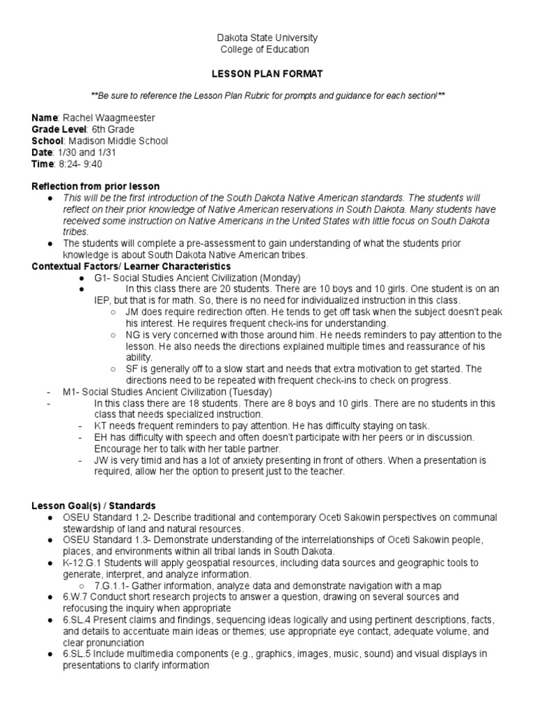 Oceti Sakowin - Land and Environment Lesson Plan Template | PDF | Sioux ...