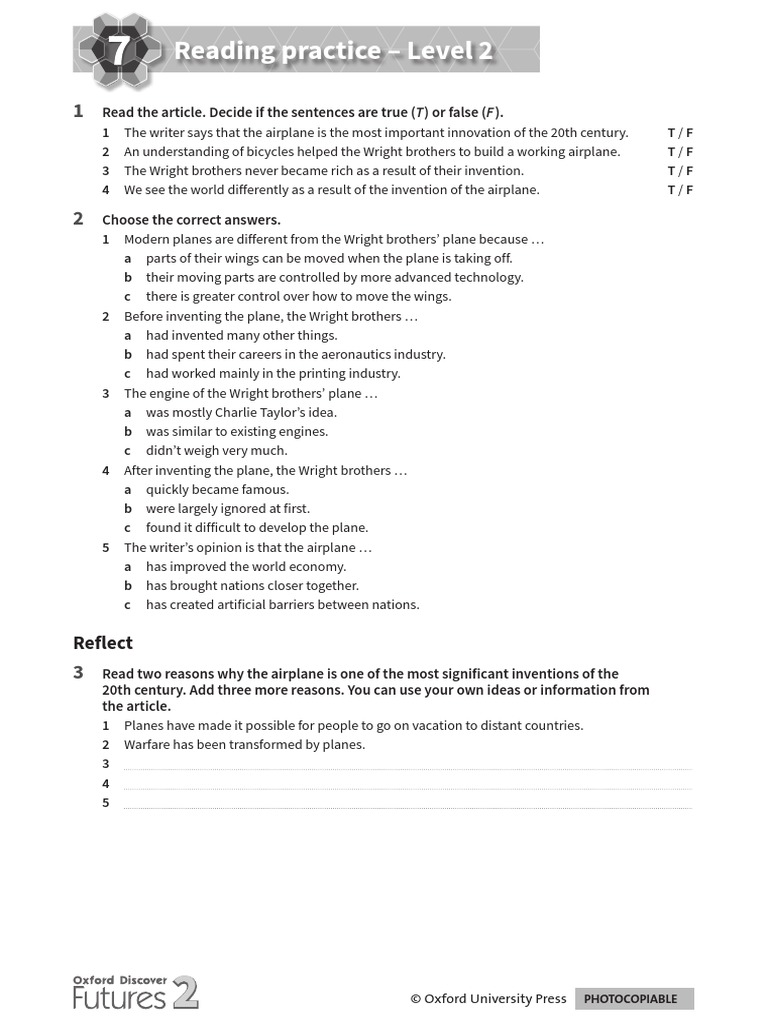 ODF2 Unit 7 Reading Practice L2 | PDF | Wright Brothers | Wright Flyer