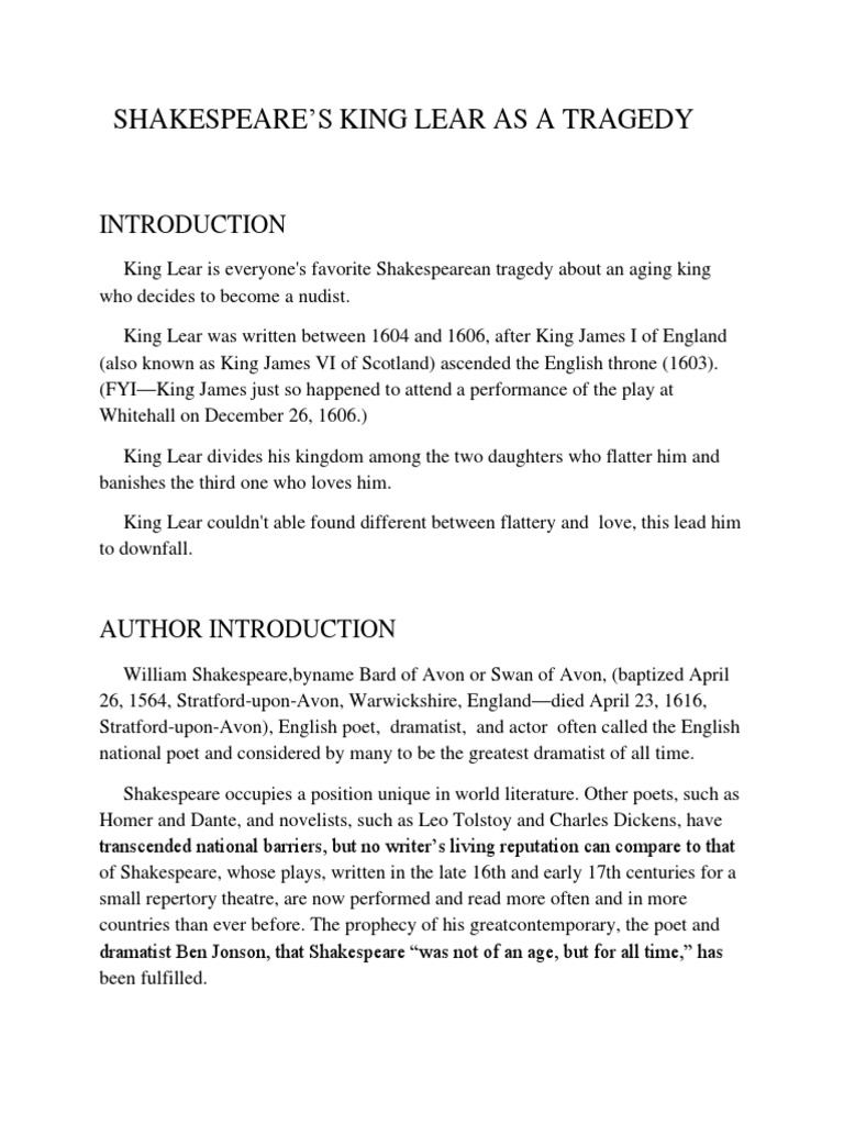 SHAKESPEAR | PDF | King Lear | Tragedy