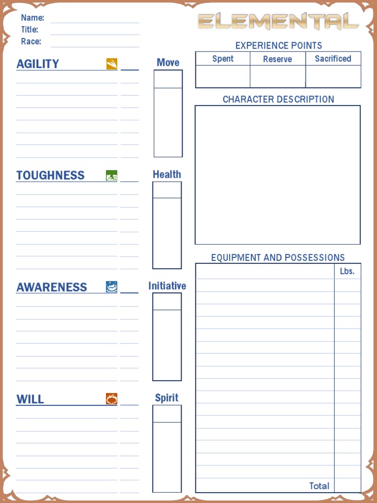 ELEMENTAL Character Sheet v1.1 | PDF