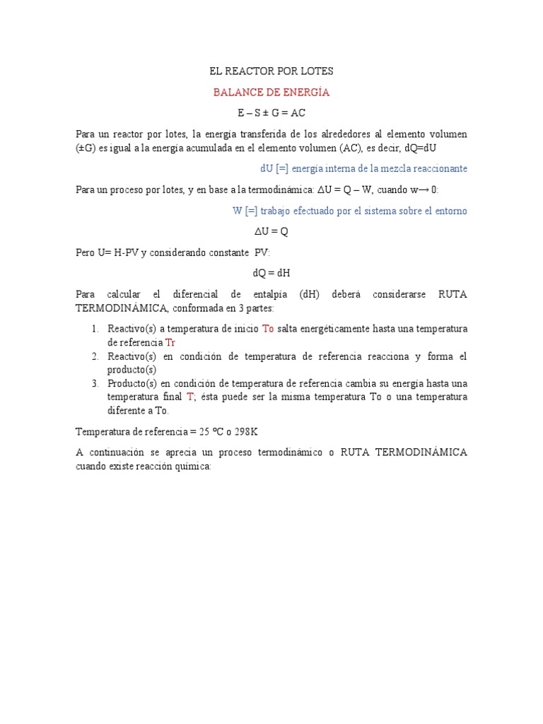 Unidad 2. Diseño de Reactores Isotérmicos y No Isotérmicos | PDF | Reactor Quimico | Calor