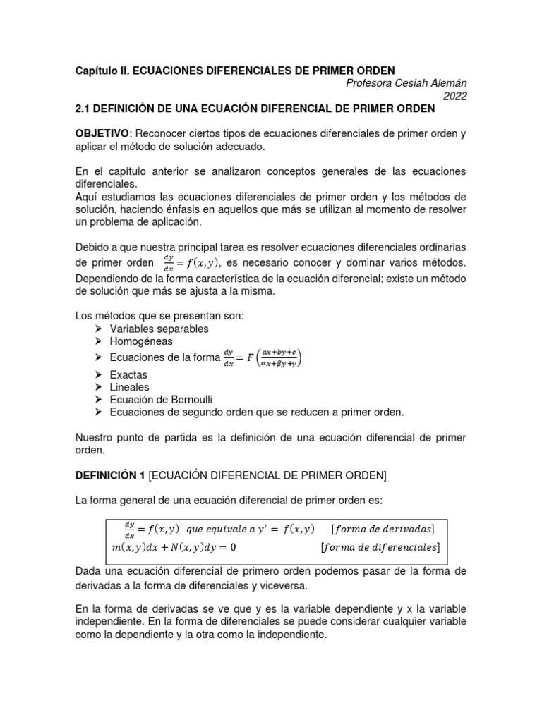 2.1 Ecuaciones Diferenciales de Primer Orden | PDF | Ecuaciones ...