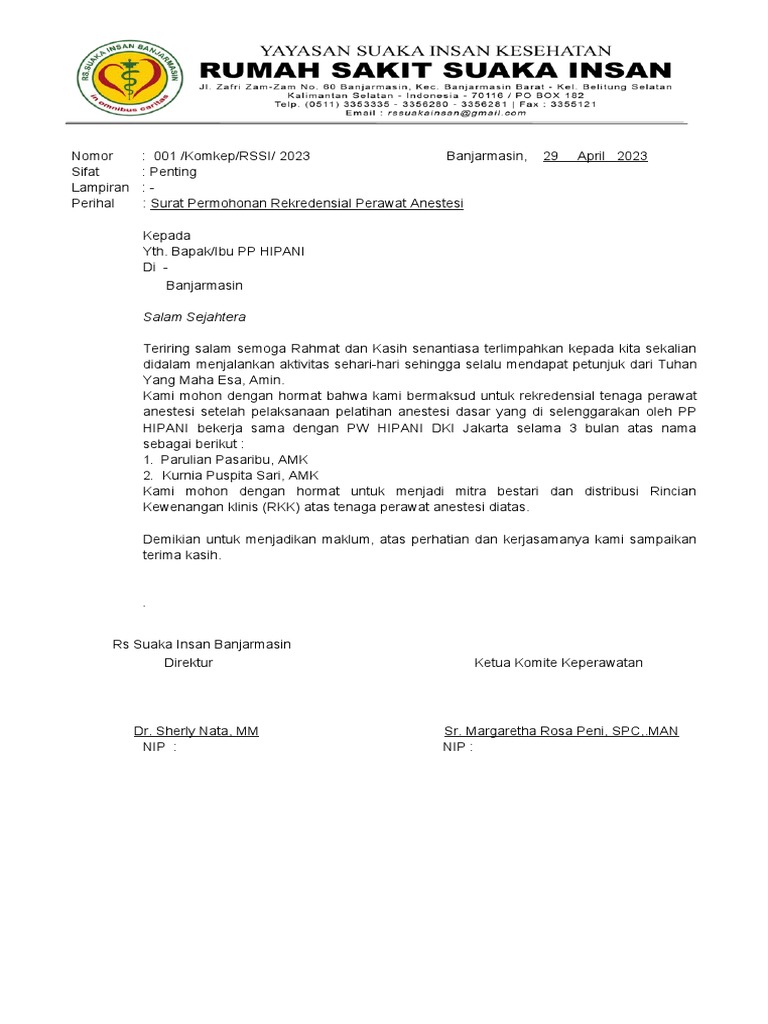 Surat Permohonan Rekredensial Perawat Anestesi Rsum Bandung Tulungagung ...