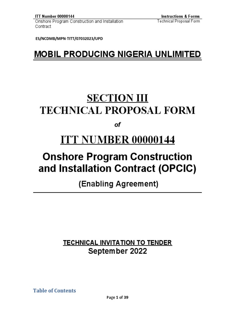Section Iii Technical Proposal Form: ITT NUMBER 00000144 | PDF ...