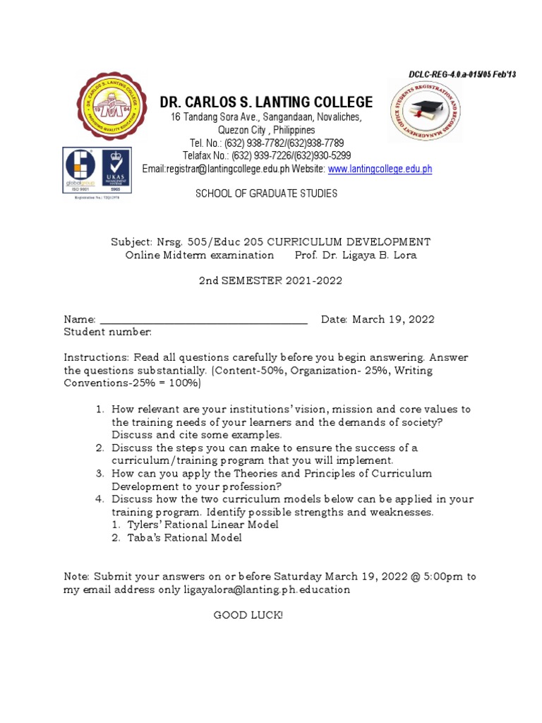 Dr. Carlos S. Lanting College: WWW - Lantingcollege.edu - PH | PDF