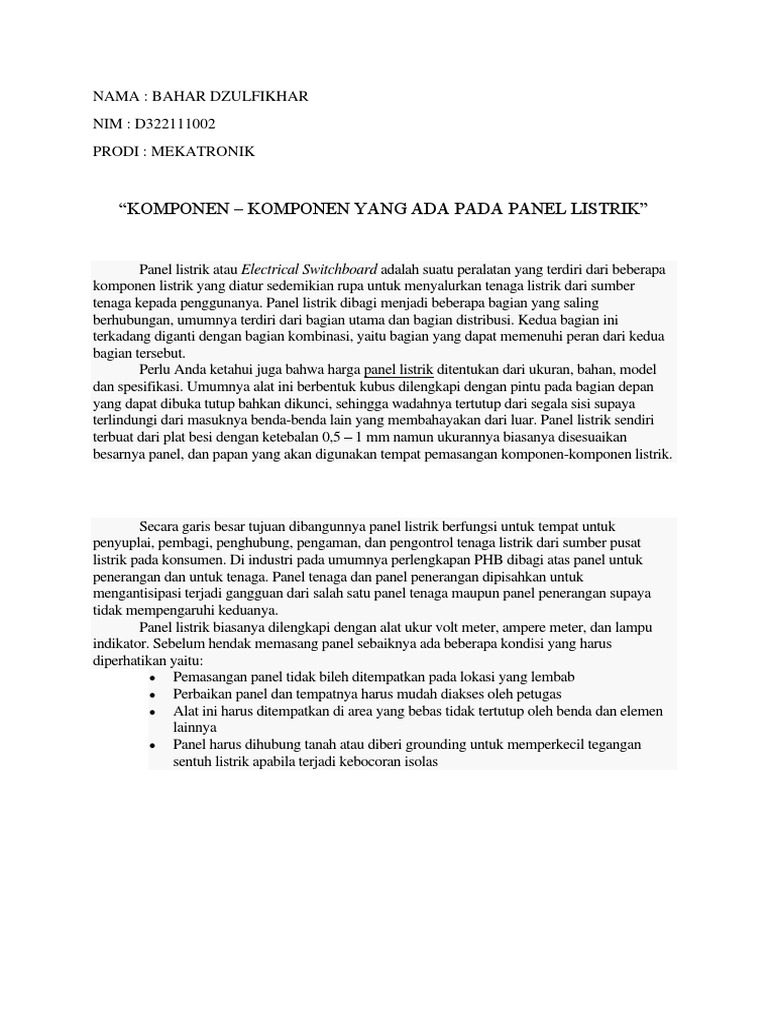 Komponen - Komponen Yang Ada Pada Panel Listrik | PDF