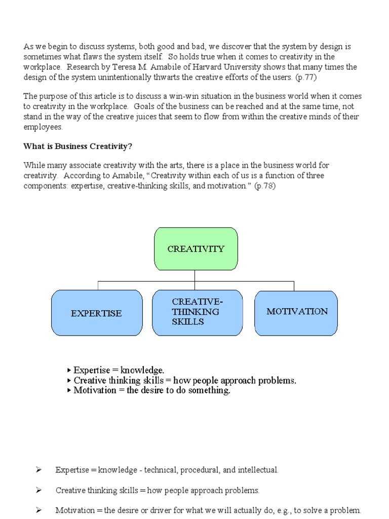 AMABILE Teresa How To Kill Creativity Resumo | PDF | Motivation ...