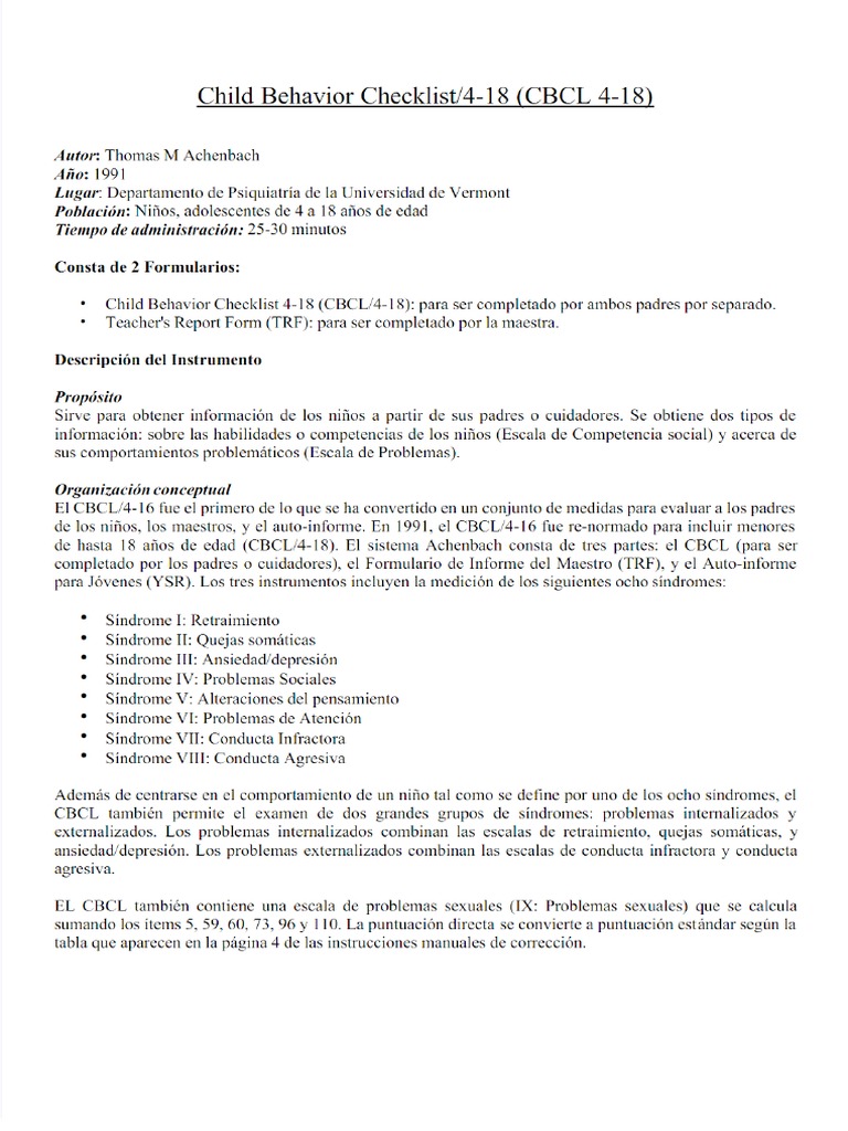 CBCL (Padres) - Inventario de Conducta de Niños (4-18) | PDF