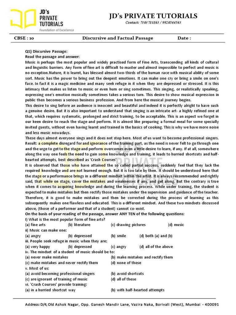 Discursive and Factual Passage | PDF