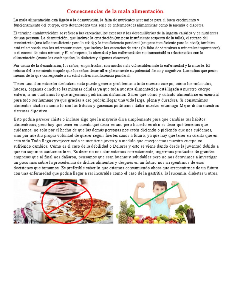 Consecuencias de la mala alimentación | PDF | Desnutrición | Alimentos