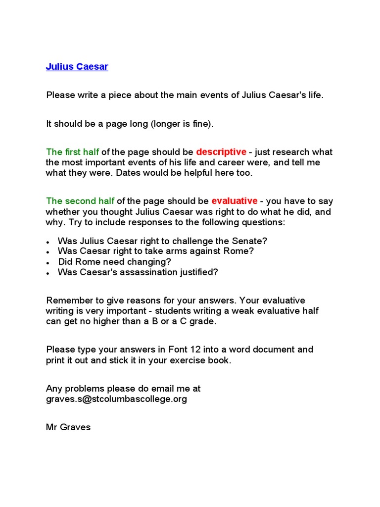 Julius Caesar Written Task | PDF