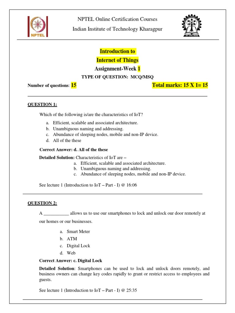 Introduction To Internet of Things Assignment-Week 1 | PDF | Actuator ...