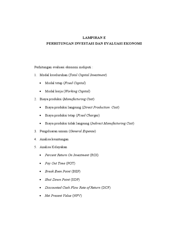 LAMPIRAN E Evaluasi Ekonomi | PDF